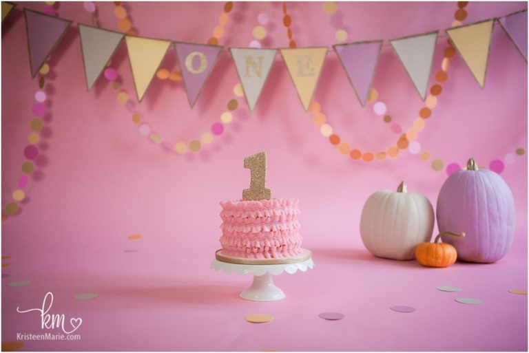 Pink and Gold Pumpkin 1st Birthday Cake Smash · KristeenMarie Photography